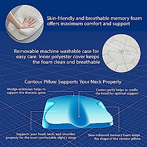 Sleep Philosophy Angel Winged Contour Cervical Memory Foam Pillow, for Back Stomach, Ergonomic Neck Support with Super Soft Removable Rayon from Bamboo Cover White, 27.5" L x 13" W x 4.5" H