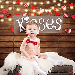 Allenjoy 5x7ft Love Heart with Wood Floor Photography Backdrop Valentines Day Sweet Lover Brown Wooden Background Baby Shower Birthday Party Supplies Decorations Mothers Day Photo Booth Studio Props
