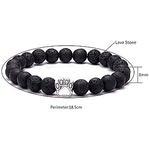Lava Rock Stone Beads Stretch Bracelet Dog Paw Charm Essential Oil Diffuser Pet Memorial Bracelet Bangle