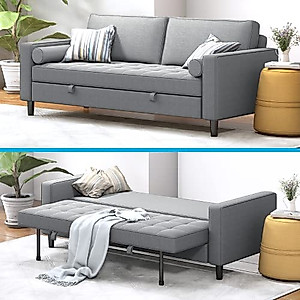 Mjkone 2 in1 Convertible Pull Out Sofa Bed, Modern Sleeper Sofa Bed with Spring Cushion, Futon Sofa Bed for Small Space, Pull Out Couch Bed Suitable for Apartment, Living Room,Light Grey
