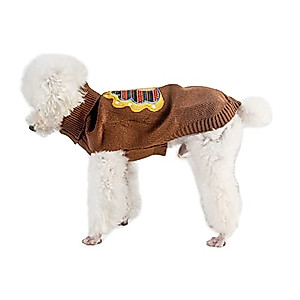 NACOCO Dog Sweater with Hole Thanksgiving Classic Knitwear Pup Dog Shirts Turkey Pattern Dog Dress Warm Winter Pet Clothes for Small Dogs(XL)