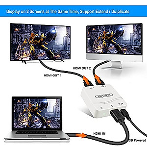 HDMI Splitter 1 in 2 Out, HDMI Distribution Amplifier 3D 4K UHD 1080P @60HZ Splitter 1x2 HDMI Duel Screen Duplicator Supports HDCP