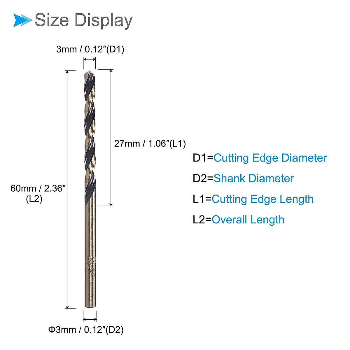 CoCud Twist Drill Bits, 3.5mm Cutting Edge, Titanium & Nitride Coated High Speed Steel 4341 Round Shank - (Applications: for Stainless Steel Drilling Machine), 5-Pieces