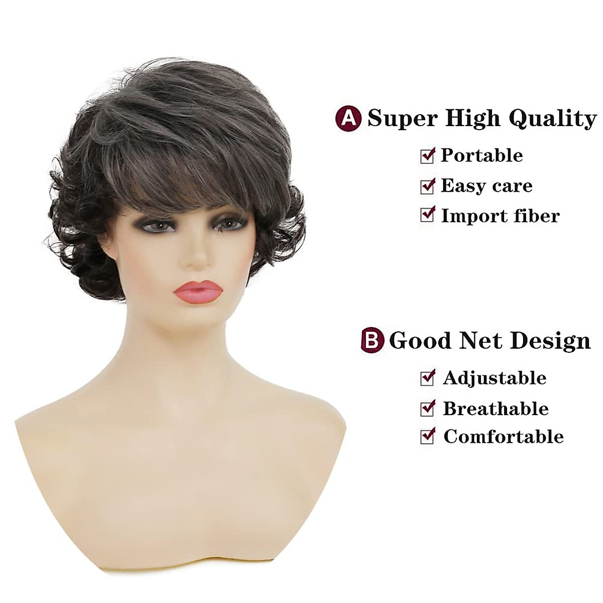 Sallcks Short Curly Grey Wigs for Women Soft Synthetic Heat Resistant Hair Replacement Full Wigs for Daily Party Use (Ombre Grey)