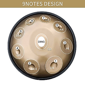 Yueling Drum instrument 18 Inches 9 Notes G minor Steel Hand Drum,Soft Hand Pan Bag,Yueling Mallet,Yueling Stand,dust-free cloth(Gold)