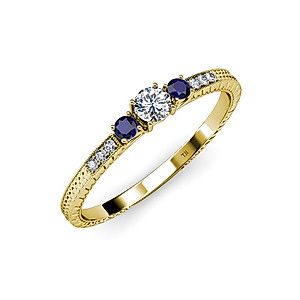 TriJewels Diamond & Blue Sapphire Women Three Stone Engagement Ring 0.42 ctw 14K Yellow Gold-4.5