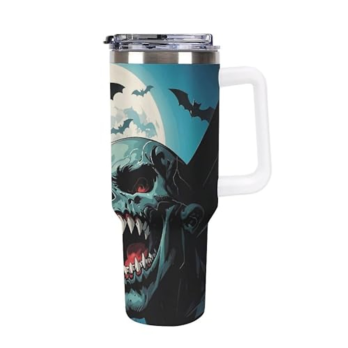 QWJKM Vampire Fangs Tumbler with Handle Large Insulated Car Cup 40 OZ Stainless Steel Travel Mug Leak Proof Water Bottle with Lid And Straw for Car Home Office Gifts