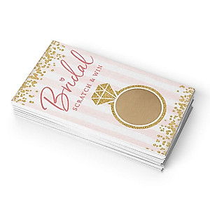Printed Party Bridal Shower Games – Scratch Off Raffle Cards, Fun Wedding Shower Game, Pink and Gold Design, 30 Cards & Stickers