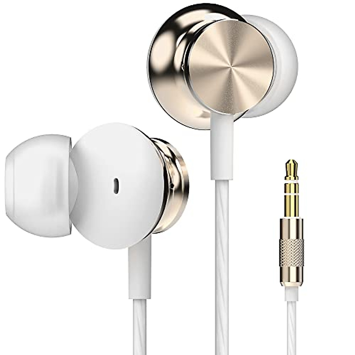 Betron BS10 Earphones Wired in Ear Earbud Headphones Strong Bass Noise Isolating Ear Buds 3.5mm Jack Tangle-Free Cord Compatible with Tablet Laptop iPhone iPad Smartphones (Gold)