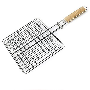 ISKYBOB Portable Barbecue Grilling Basket BBQ Net with Wooden Handle