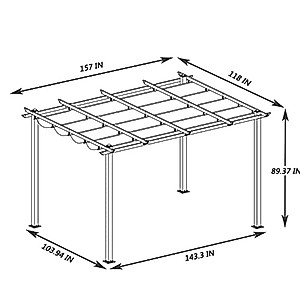 13 x 10 Ft Outdoor Patio Retractable Pergola with Canopy Sun shelter Pergola for Gardens, Terraces and Backyard (13 x 10 Ft, Light Brown)