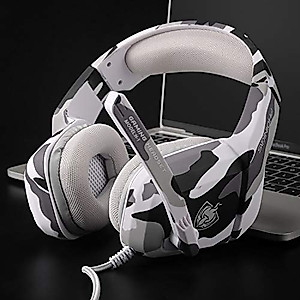 PHOINIKAS Gaming Headset for PS4, Xbox One, PC, Laptop, Mac, Nintendo Switch, 3.5MM PS4 Headset with Mic, Over Ear Headset, Noise-Cancelling Headset, Bass Surround, LED Light, Comfort Earmuff - Camo