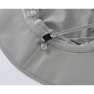 Home Prefer UPF50+ Mens Sun Hat with Neck Flap Wide Brim Mesh Fishing Hat Windproof Safari Hat Light Grey