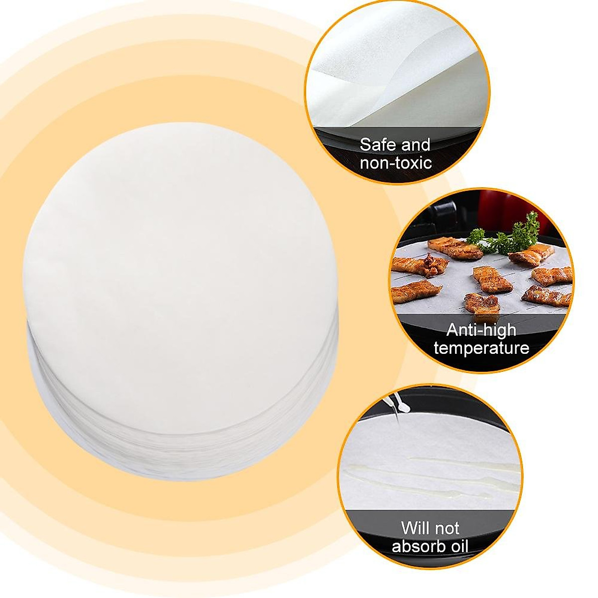 Fdit 100Pcs Non-Stick Round BBQ Paper Baking Sheets 11 Inch Barbecue Tin Foil Paper for Grill Line Cook Outdoor BBQ