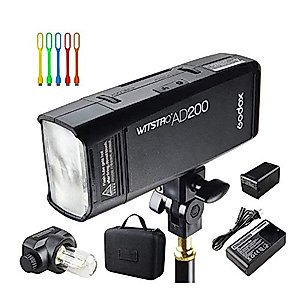Godox AD200 200Ws 2.4G TTL Speedlite Flash Strobe 1/8000 HSS Monolight with 2900mAh Lithium Battery and Bare Bulb Flash Head to Provide 500 Full Power Flashes Recycle in 0.01-2.1 Second