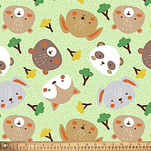 Woodland Animals Green Anti-Pill No-Sew Throw Fleece Fabric Kit (50x60)