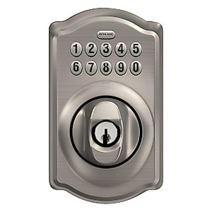 Schlage BE365 V CAM 619 Camelot Keypad Deadbolt, Electronic Keyless Entry Lock, Satin Nickel