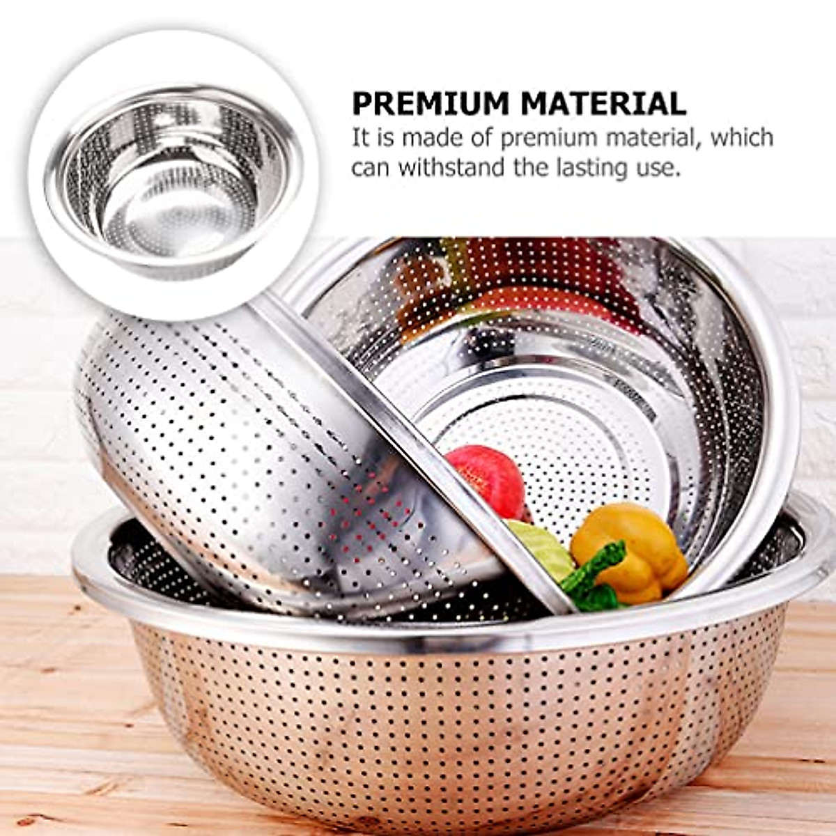 Hemoton Stainless Steel Rice Washing Bowl Kitchen Strainer Colander Bowl Fruit Vegetable Washing Basket for Rice Food Pasta Colander Drain Basket (Silver)