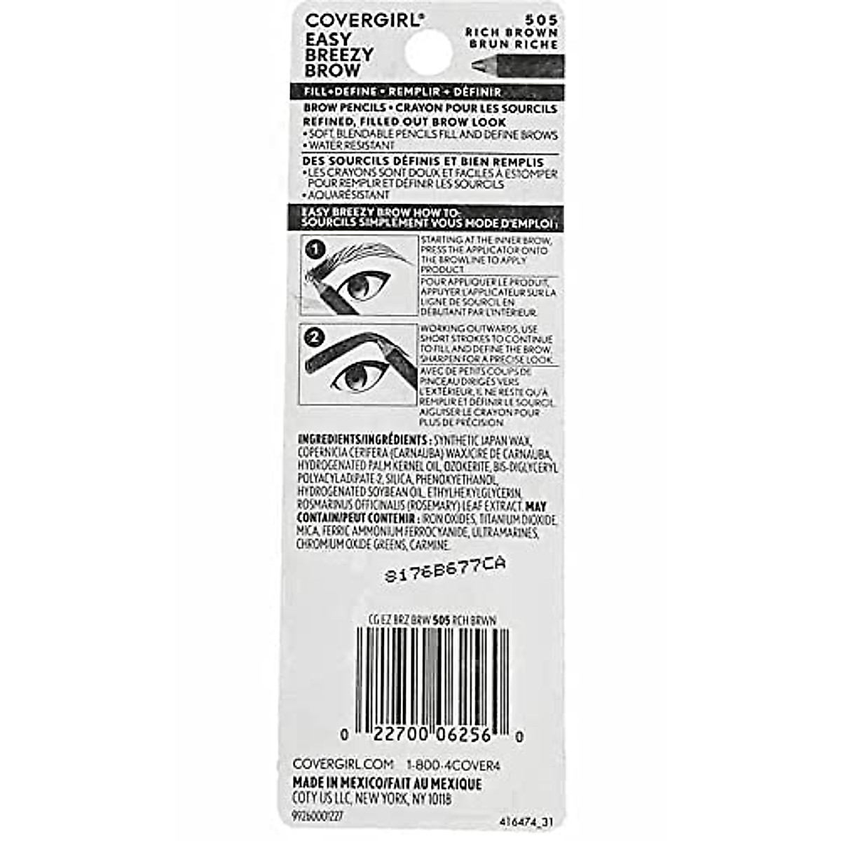 CoverGirl Easy Breezy Brow, Fill+Define Pencils [505] Rich Brown 2 ea​​ ( Pack of 4)​