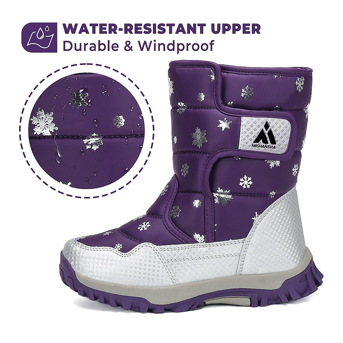Mishansha Little Boys Winter Boots for Girls Kids War Snow Boots Water Resistant Antislip Outdoor Cold Weather Shoes Purple 2 Little Kid