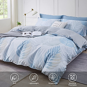 SAPHREAS Twin Size Duvet Cover 2pcs Blue Monstera Leaf Printed Duvet Cover Set Tropical Botanical Palm Leaves Bedding Comforter Cover Set with Zipper Closure 1 Quilt Cover 1 Pillow Sham