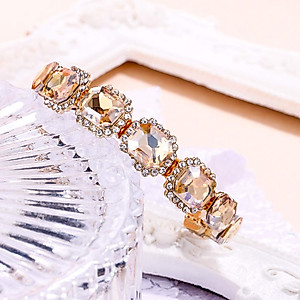 BriLove Wedding Bridal Bangle Bracelet for Women Multi Emerald Cut Crystal Open Stretch Bracelet Champagne Gold-Tone