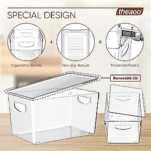 6 Pack Clear Storage Bins with Lids Stackable, Large Plastic Storage Bins with Handle for Pantry Organization and Storage, Perfect Containers for Freezer Organizer, Kitchen, Cabinets, Bathroom