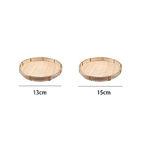 Vctitil 5.1inch/5.9inch Bamboo Basket Tray Fruit Holder Handmade Round Flat Basket Woven Round Dustpan Decor Ornaments Kitchen Storage(15cm)
