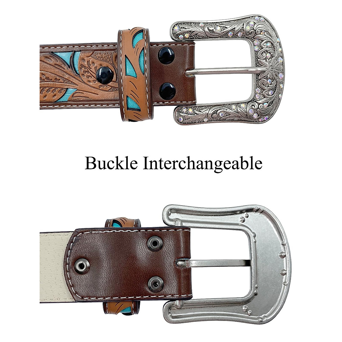 TOPACC Western Belts for Woman Cowgirl Brown Turquoise Cowboy Belt Bling Floral Rodeo Belt for Jeans Gilrs Country Concert Outfit