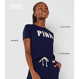 Victoria's Secret Women's Short Sleeve T-Shirt, Women T Shirt, Logo Navy, S