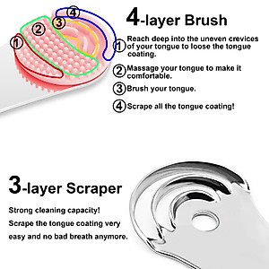 3 pcs Tongue Scrapers Cleaner, Moosec Get Rid of White Tongue Bad Breath Treament, 100% Stainless Steel BPA Free