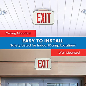 Ciata Red Light up Hardwired and Battery Operated Exit Signs with Light for Wet Location, Exterior, Weatherproof, Led Illuminated, Corded Exit Sign Battery Powered Emergency Light with Battery Backup