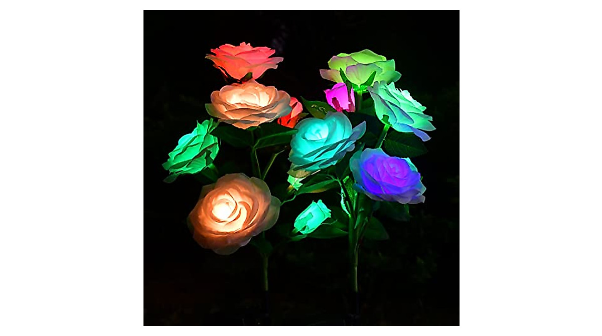 Outdoor Solar Rose Lights - Color Changing Garden Stake 2 Pack