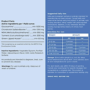 Chew + Heal Labs Liquid Glucosamine for Dogs Hip and Joint Supplement - 16 oz Bacon Flavored Advanced Mobility Support - Made with Glucosamine, Chondroitin, MSM, Turmeric, and Green Lipped Mussel