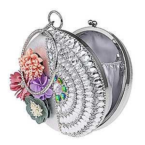 Womens Round Gorgeous Luxury Bling Evening Clutch Chain Bag with Flower Rhinestone Crystal Wedding Purse Bridal Prom Party Handbag Red