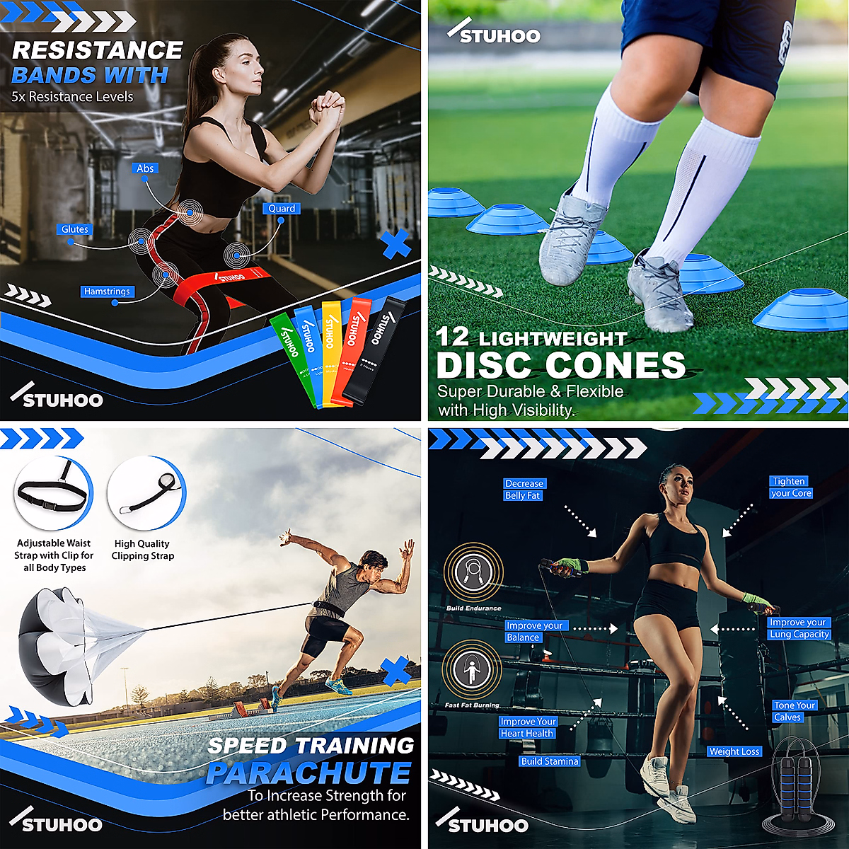 STUHOO Agility Training Equipment Set | Soccer Training Equipment for Kids Youth | Agility Ladder Speed Training Equipment with Bag | Football Training Equipment with Speed Hurdles, Cones for Footwork