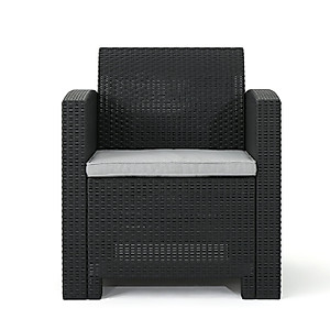 Christopher Knight Home St. Johns Outdoor Faux Wicker Club Chairs with Water Resistant Cushions, 2-Pcs Set, Charcoal / Light Grey Cushion