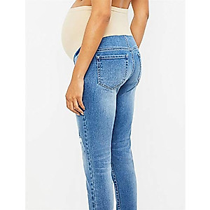 Motherhood Maternity Women's Indigo Blue Sustainable Secret Fit Over The Belly Skinny Leg Pregnancy Jeans with Pockets, Dark Wash, Large