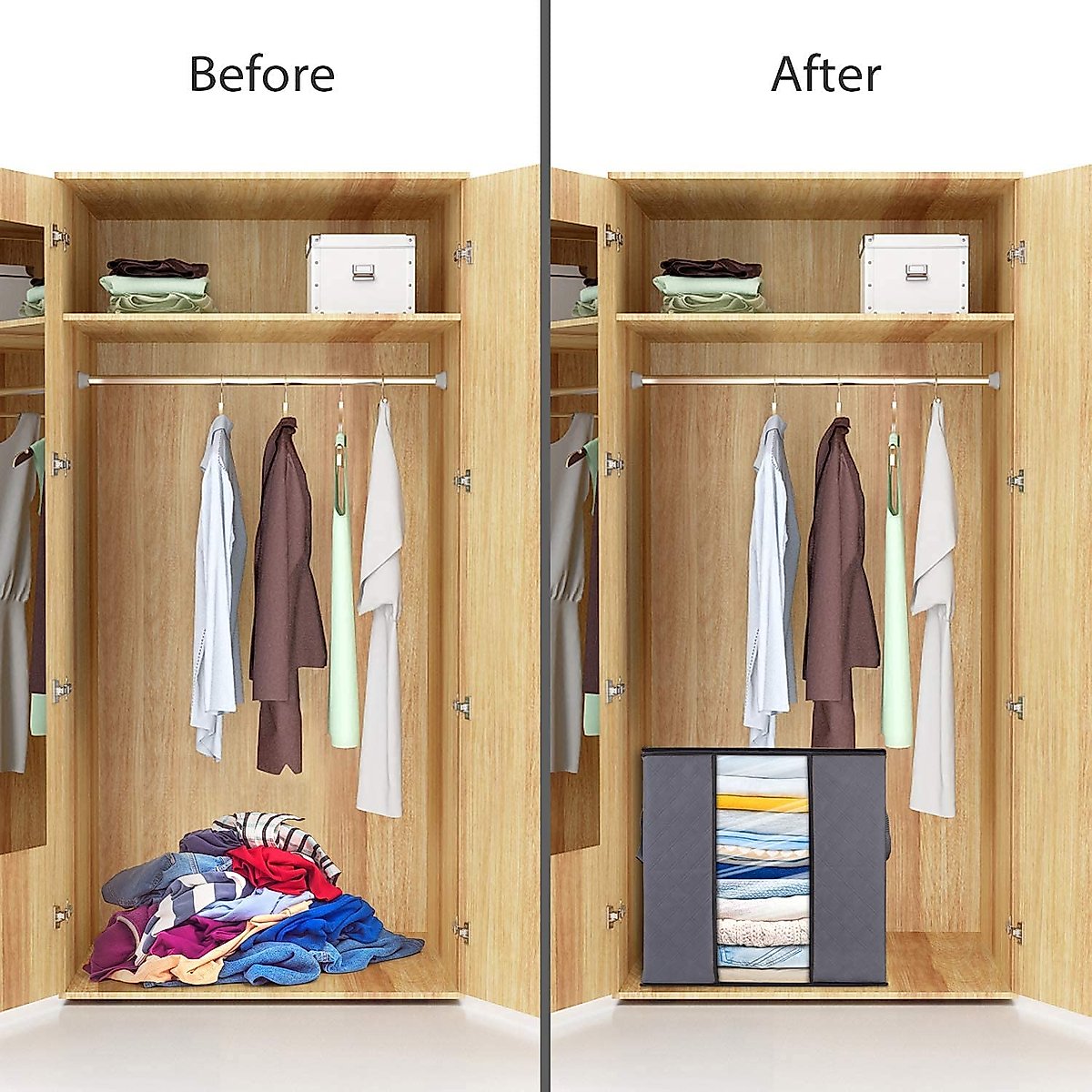WISELIFE Storage Bags [2 Pack/100L] Large Blanket Clothes Organization and Storage Containers for Comforters,Bedding, Foldable Organizer with Reinforced Handle, Clear Window, Sturdy Zippers,Gray