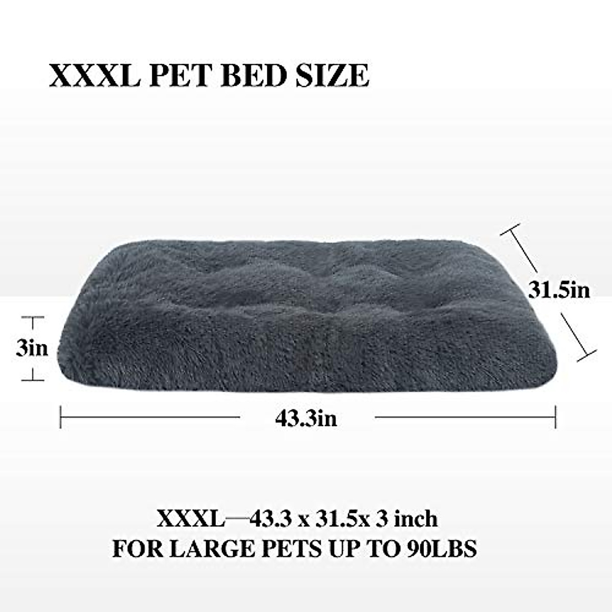 OXS Dog Bed Long Plush Pet Bed, Comfortable Faux Fur Washable Crate Mat for Jumbo Large Medium Dogs with Anti-Slip Backing