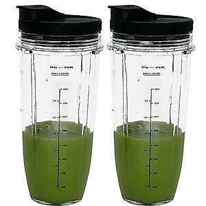 2 Packs Replacement 32OZ Cups With Spout Lids,950ML(32oz) Measuring Scale Cup Mug, FIT FOR ALL Nutri Ninja Pro and Nutri Ninja Auto IQ Series Blenders (2, 27)