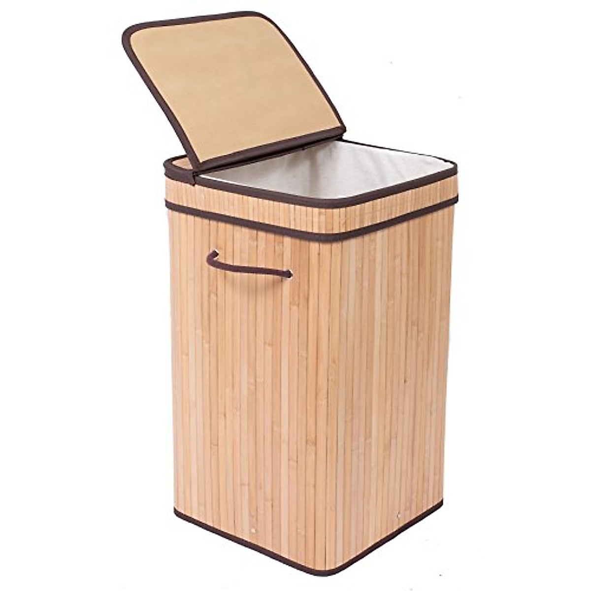 BirdRock Home Square Laundry Hamper with Lid and Cloth Liner - Bamboo - Natural - Easily Transport Laundry - Collapsible Hamper - String Handles