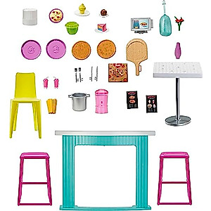Barbie Doll & Playset, Cook 'n Grill Restaurant with Pizza Oven & 30+ Pieces Including Furniture & Kitchen Accessories