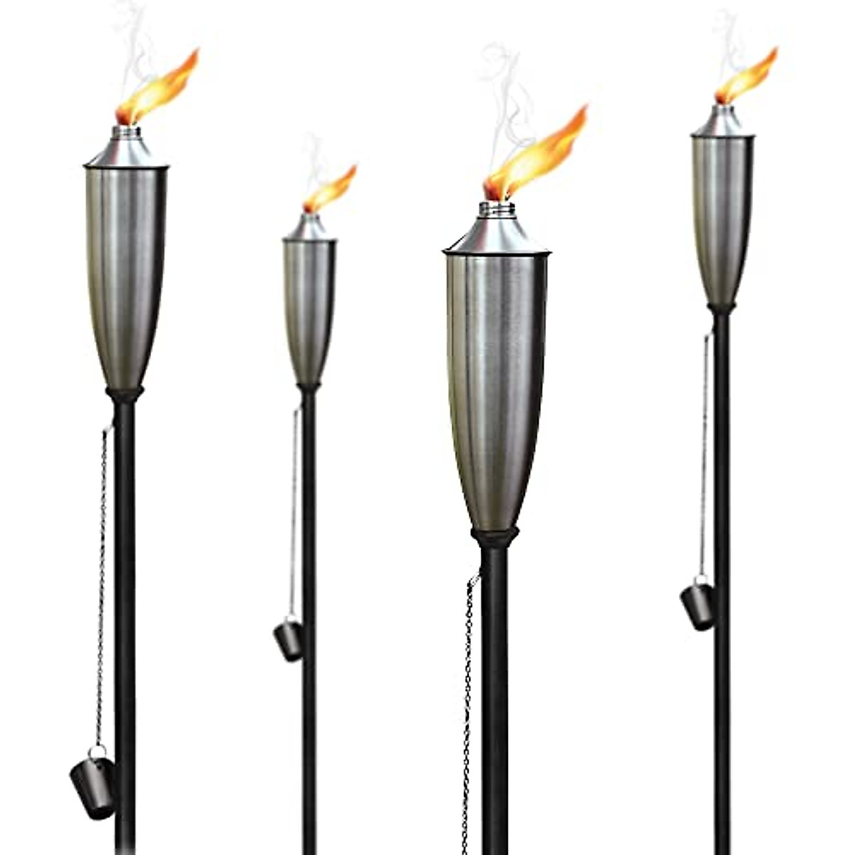Garden Torch Set of 4 Garden Backyard Landscape Lanterns - 60 Inch Citronella Patio Metal Torch (Satin Silver) by Deco Window