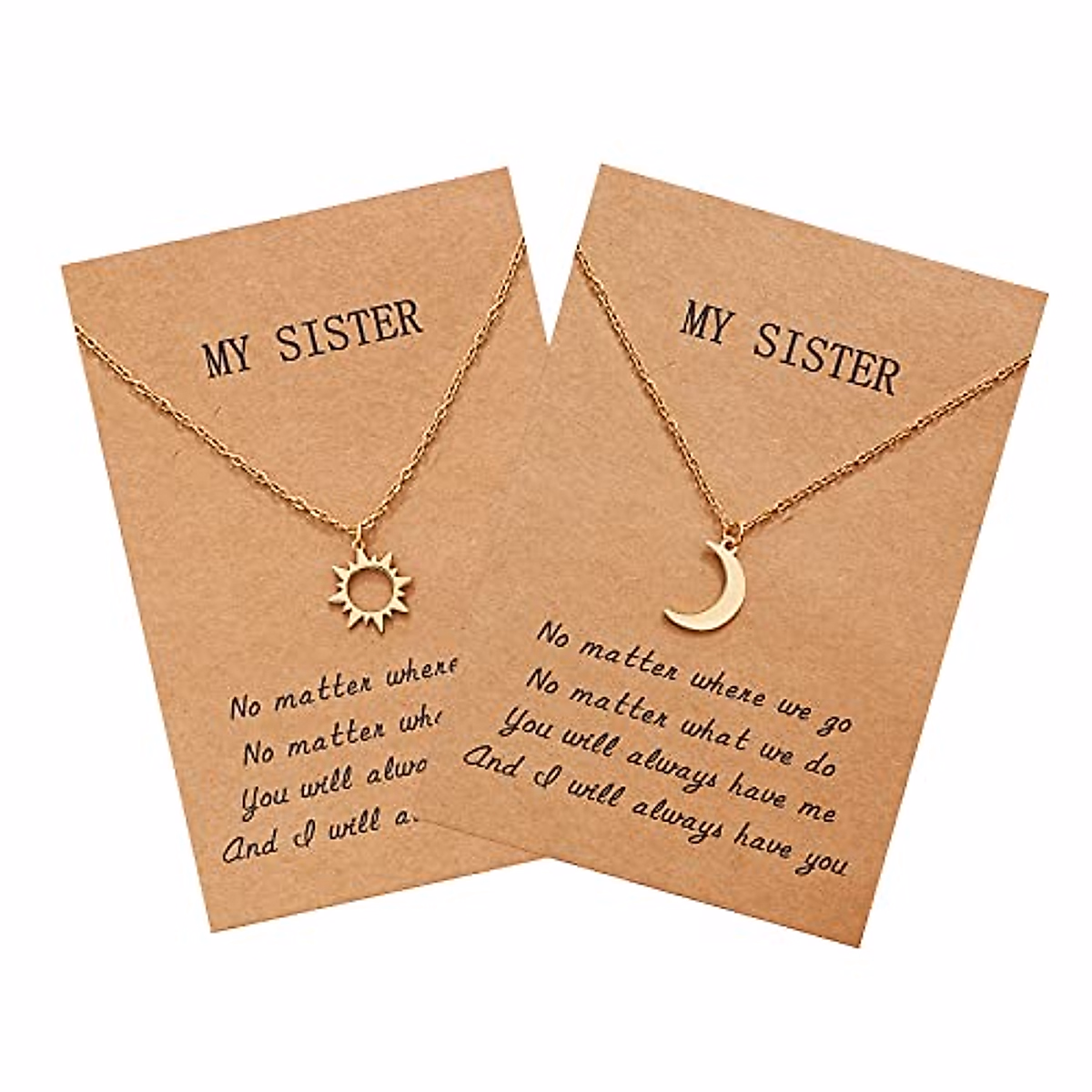 Sisters Necklace for 2, Sun and Moon Matching Necklaces Birthday Christmas Gifts for Girls Women BFF (Gold)