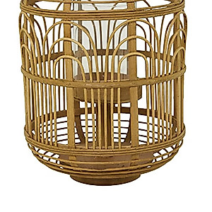 The Novogratz Bamboo Handmade Decorative Candle Lantern with Handle, 11" x 11" x 15", Brown