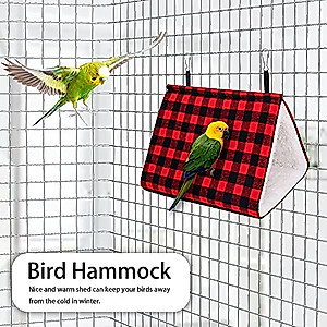 Wehhbtye 2PCS Winter Warm Bird Hanging Hammock House-Buffalo Plaid Bird Nest Snuggle Shed Hut,Plush Fluffy Finch Cage for Hamster Budgies Parakeet Cockatiel Cockatoo Lovebird Parrot Pouch Hut Hideaway