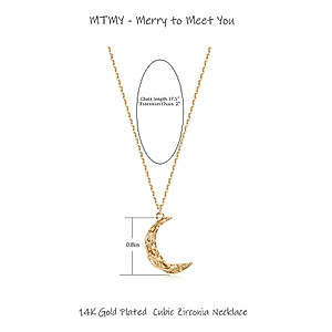 Carved Gold Moon Pendant Necklace for Women,14K Gold Plated Dainty Chain Crescent Moon Necklace Hammered Half Moon Jewelry