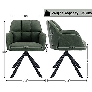 Shunzhi Modern Leather Desk Chair Swirl Office Chair No Wheels Comfy Computer Task Chair Metal Legs Upholstered Accent Arm Chair for Living Room/Bedroom/Small Spaces/Home Office, Green