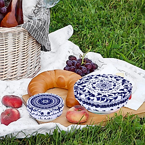 5 Pieces Bowl Covers Reusable, 5 Size Stretch Cloth Bowl Covers for Bread Proofing Cotton Fabric Elastic Bowl Covers Reusable Food Covers Washable for Food Fruits Leftover (Blue)